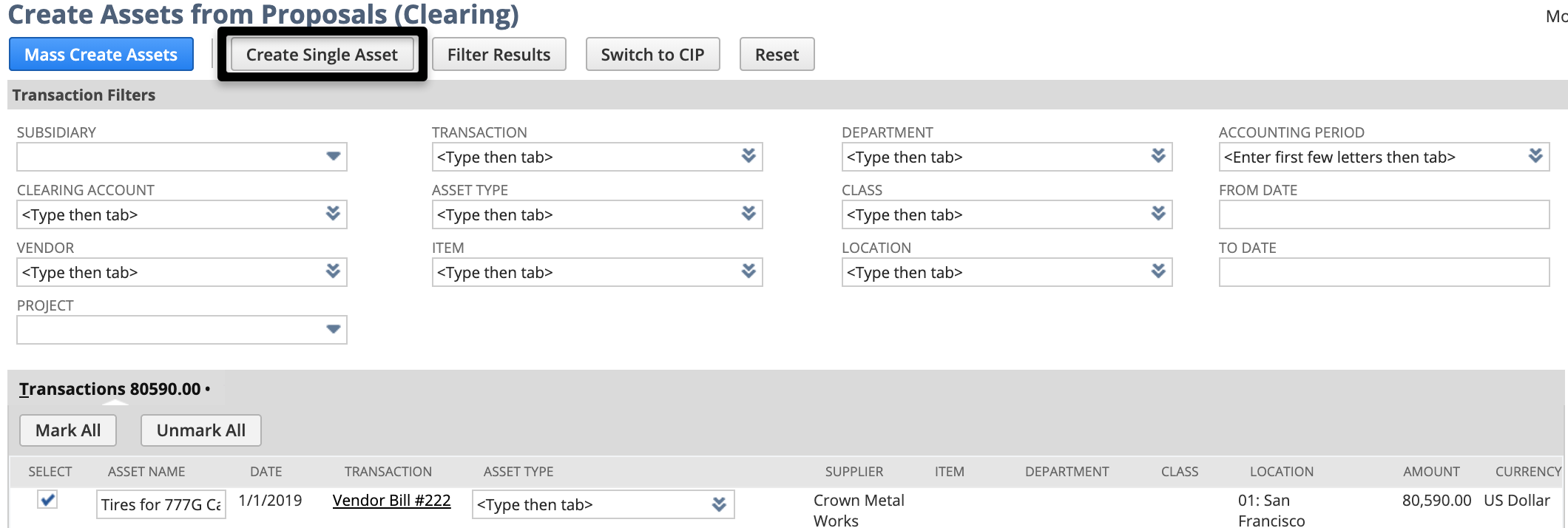 Creating Assets From Proposals (Clearing) | Support Site